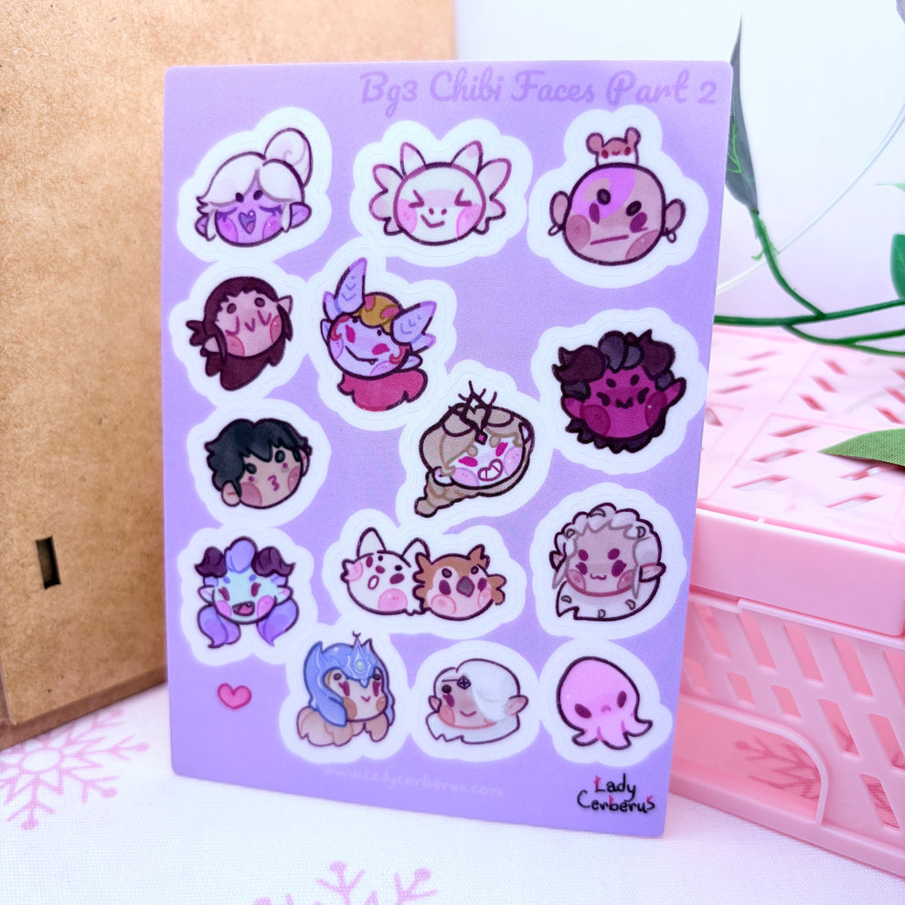 Bg3 Chibi Faces 2 - Frosted Sticker Sheet – Lady Cerberus